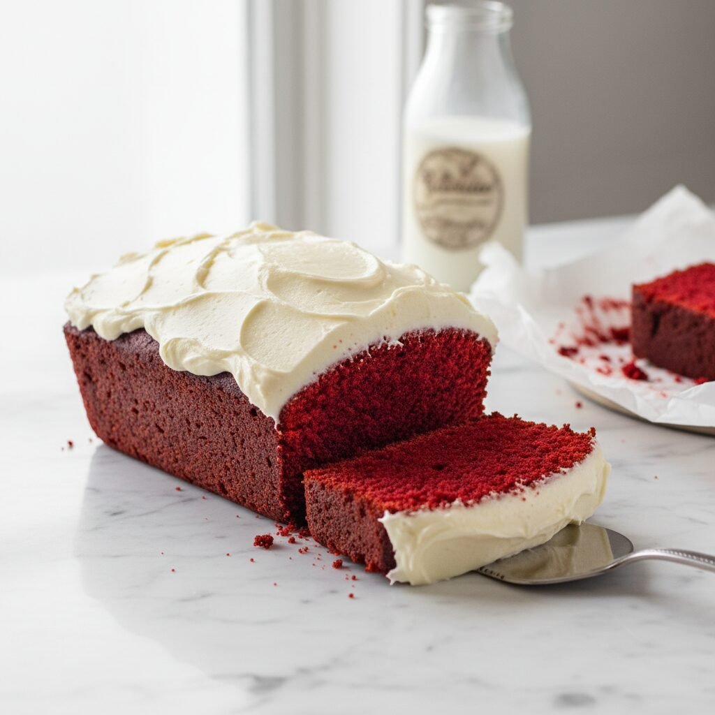 The Ultimate Moist Red Velvet Loaf Cake with Tangy Cream Cheese Frosting