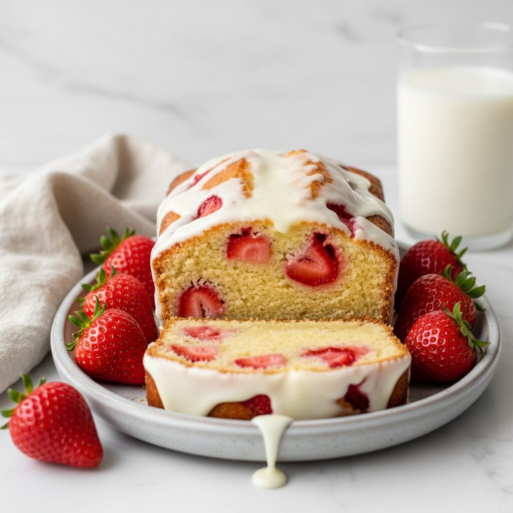 The Best Moist Strawberry Loaf Cake with Sweet Vanilla Glaze