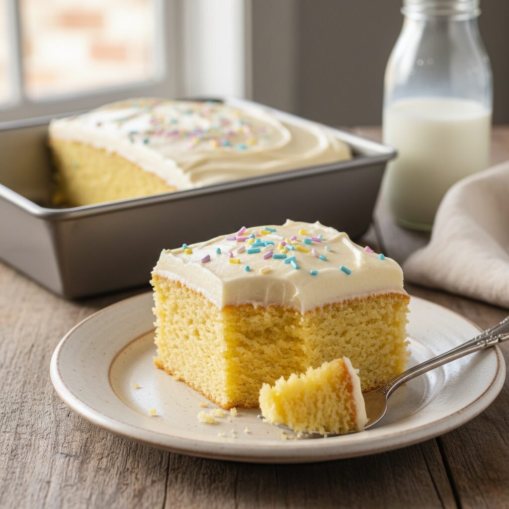 The Best Moist Yellow Sheet Cake With Fluffy Vanilla Buttercream